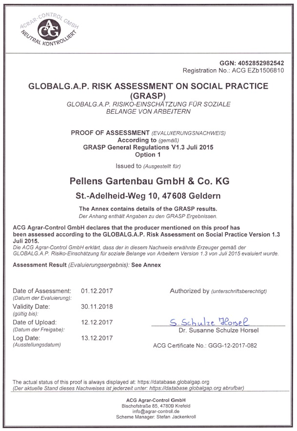 Grasp-Zertifizierung für Soziale Standards - Pellens Hortensien